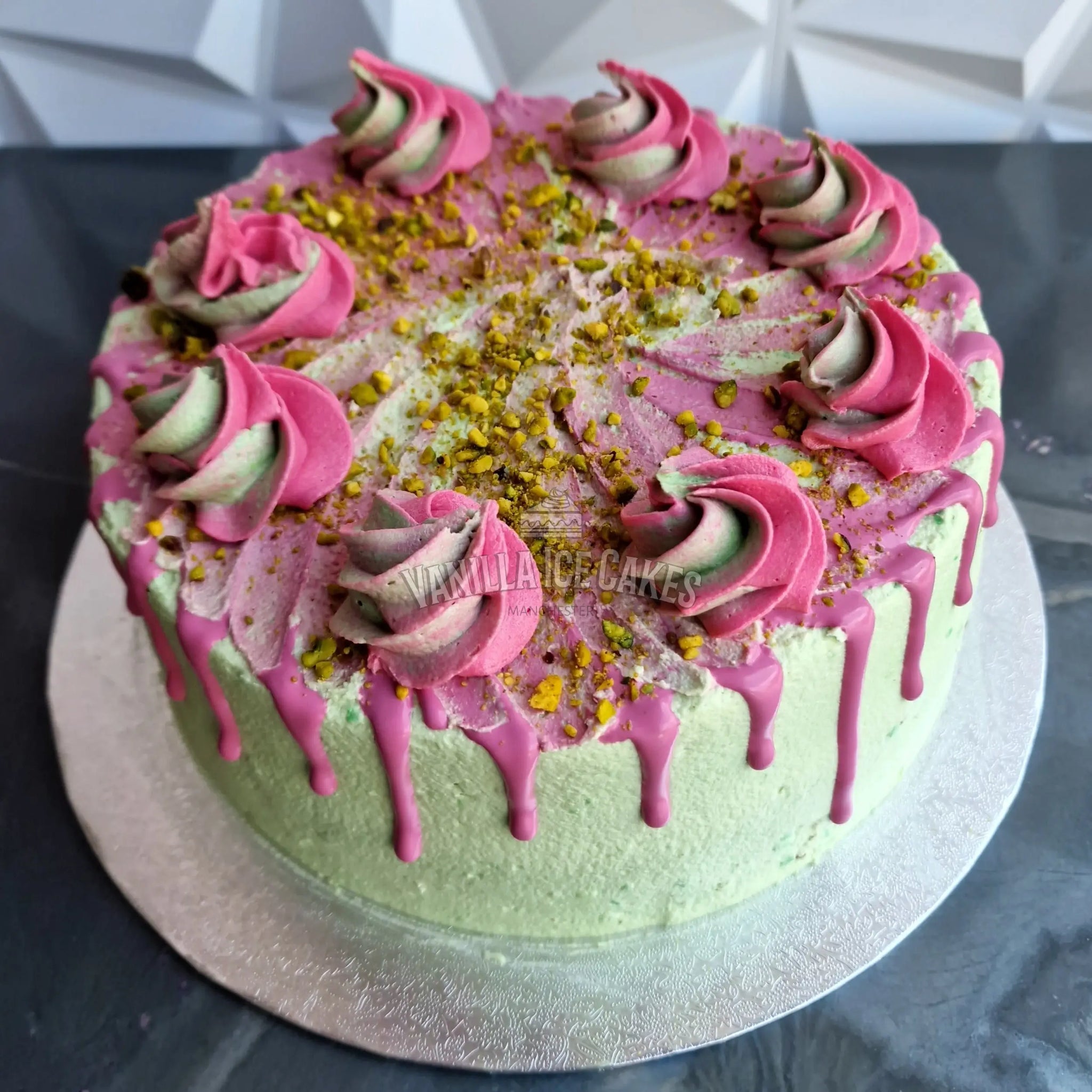 Vanilla Ice Cakes - Raspberry & Pistachio Celebration Cake